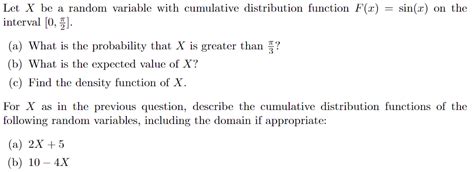 Solved Let X Be A Random Variable With Cumulative