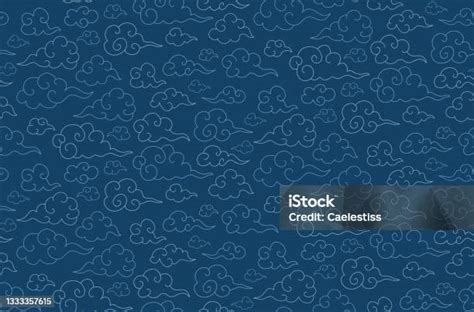 푸른 하늘에 일본 구름과 전통적인 동양 원활한 패턴 벡터 배경입니다 아시아 중국 구름 민속 공통 장식 직물 인쇄 인사말 카드 중국 중부 가을 축제 0명에 대한 스톡 벡터