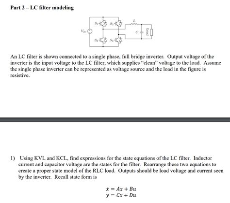 Solved Part LC Filter Modeling S S De S An LC Filter Is Chegg Com