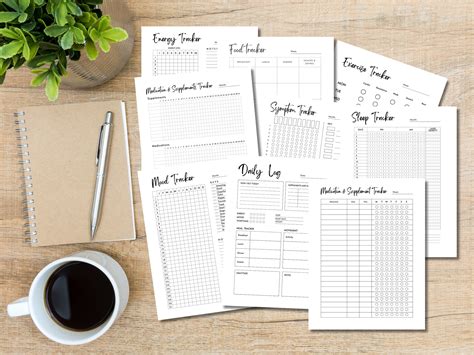 Printable Thyroid Health Tracker Set Food Exercise Symptoms Mood Energy Medications