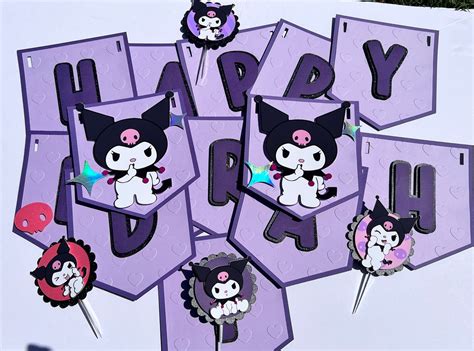 Kuromi Birthday Banner Kitty And Friends Kuromi Etsy