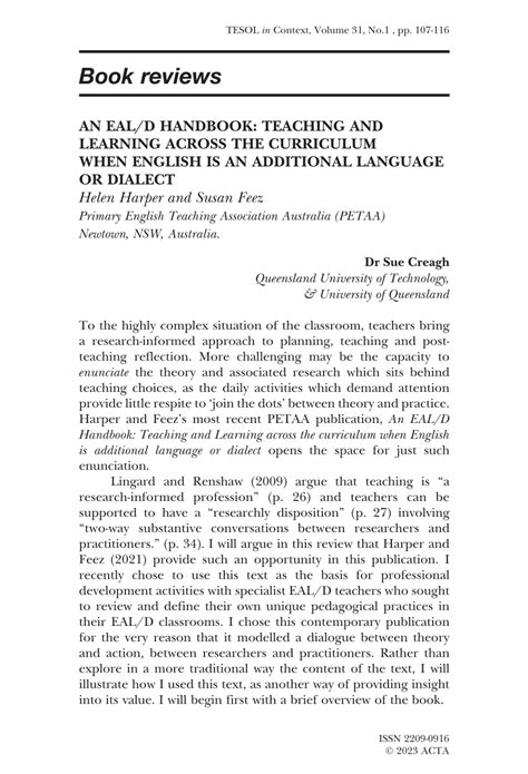 Pdf Harper H And Feez S 2020 An Eal D Handbook Teaching And Learning Across The