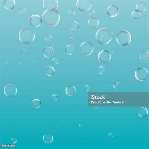 수 중 거품에 고립 된 파란색 배경을 설정합니다 벡터 순수 가스 또는 산소 거품 공기에서 또는 물에서 디자인에 대 한 현실적인 바다 흰색 요소 개념과 주제에 대한 스톡 벡터