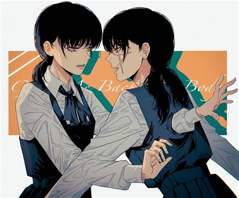 Yumu 8181018 Mitaka Asa Yoru Chainsaw Man Chainsaw Man Highres 2girls Black Hair Blue