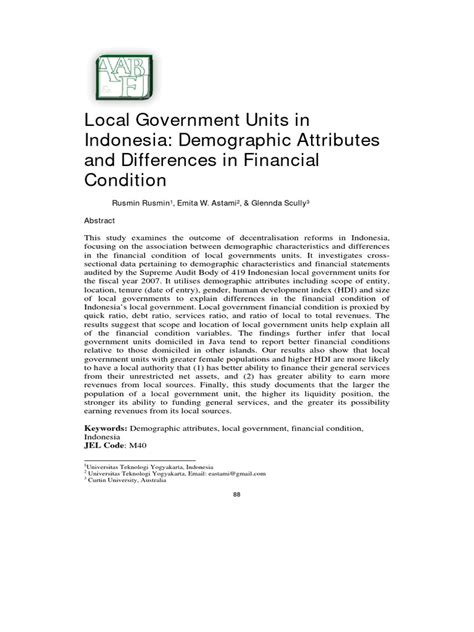Local Government Units In Indonesia Demographic Attributes And D Pdf Debt Revenue