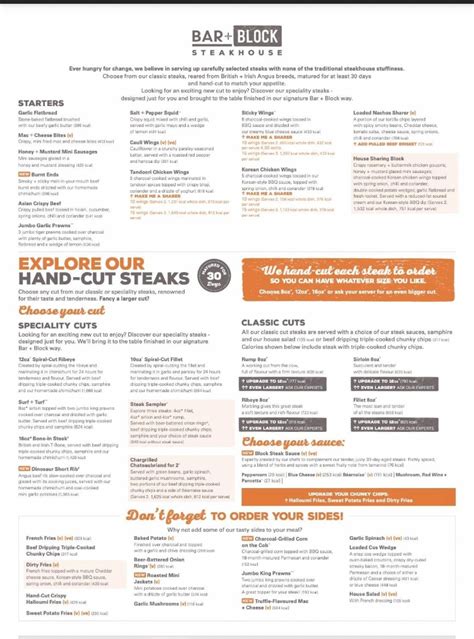 Bar Block Steakhouse Full Menu Online