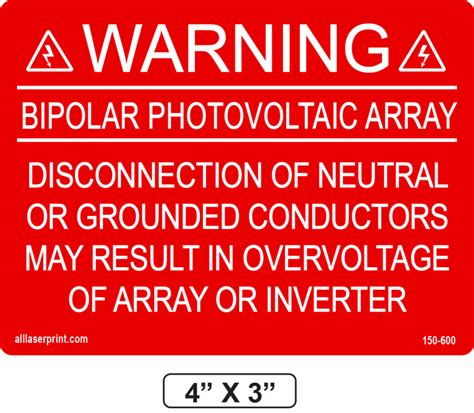 150 600 Bipolar Pv Warning Label