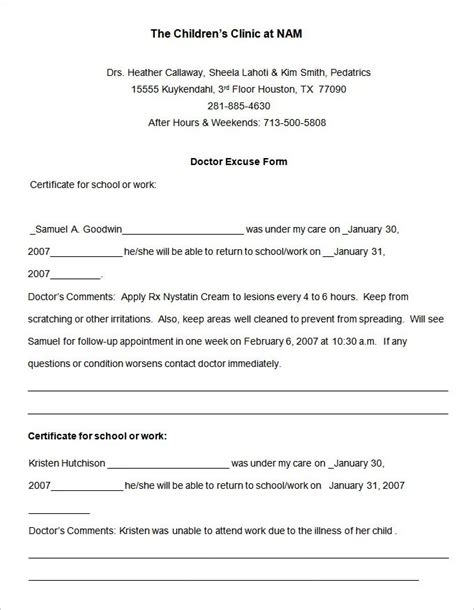 Dentist Doctors Note Template Printable Word Searches