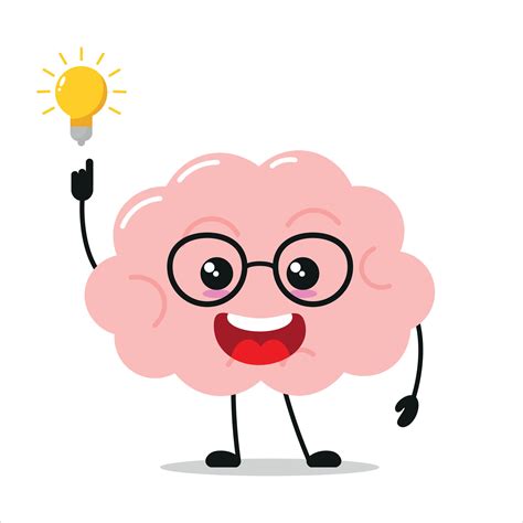 Cute Smart Brain Character Funny Brain Got Inspiration Idea Cartoon Emoticon In Flat Style