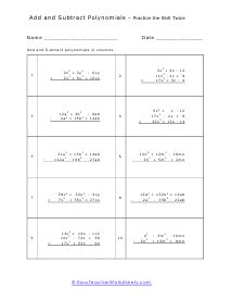 Add And Subtract Polynomials Worksheets