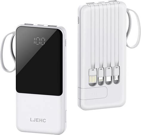 Amazon Com Portable Charger With Built In Cables MAh Slim USB C