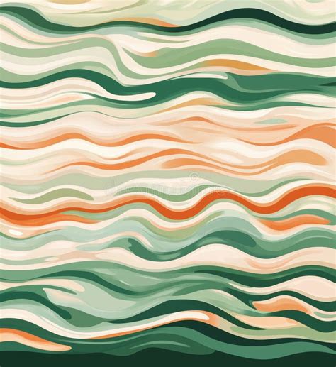 Abstract Wavy Pattern In Green Orange And Cream Colors Creating A Fluid Organic Design