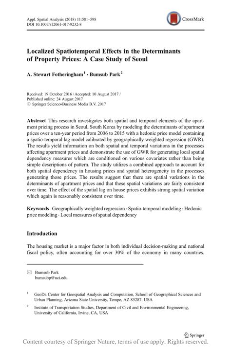 Localized Spatiotemporal Effects In The Determinants Of Property Prices