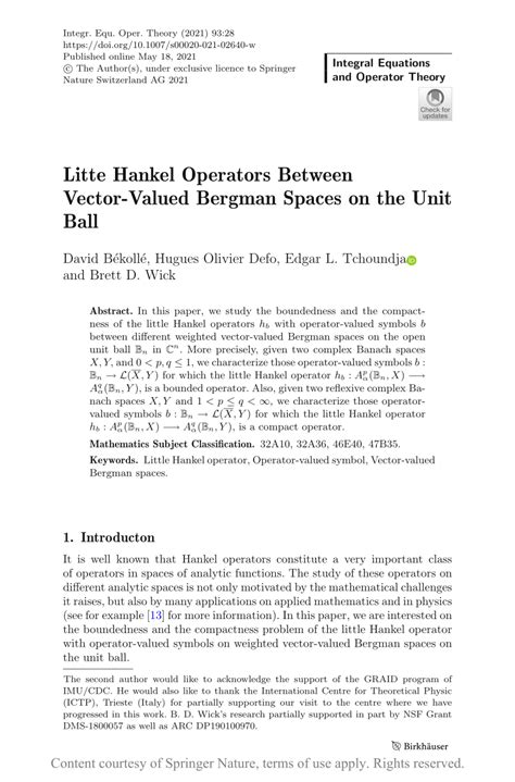 Litte Hankel Operators Between Vector Valued Bergman Spaces On The Unit Ball Request Pdf