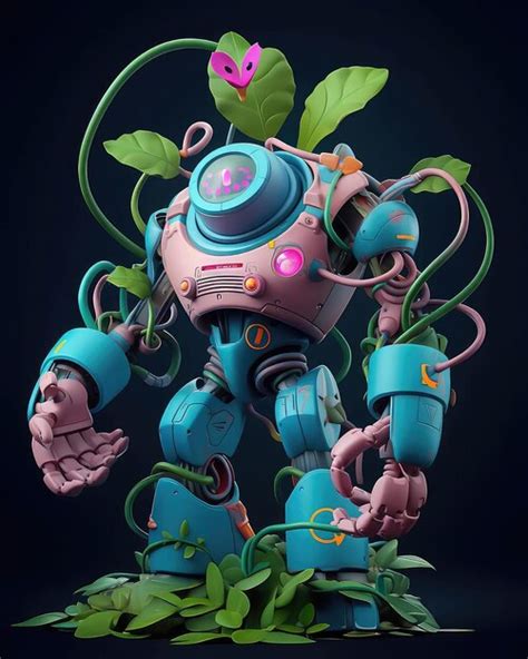 Premium Ai Image A Robot With A Plant In Its Mouth And A Pink And