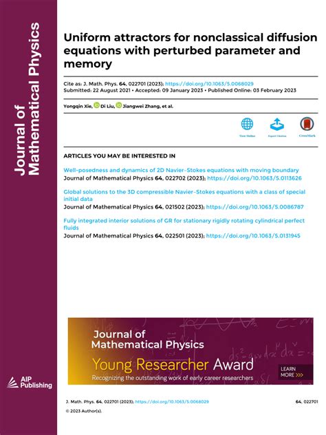 Pdf Uniform Attractors For Nonclassical Diffusion Equations With Perturbed Parameter And Memory