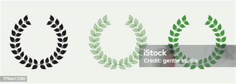 묵주 월계관 컬러 아이콘 세트입니다 폴리에이트 라운드 빈티지 빅토리 엠블럼 수상자 어워드 심볼 컬렉션 서클 그리스 올리브 나무 가지입니다 녹색 잎 픽토그램 고립된 벡터 삽화