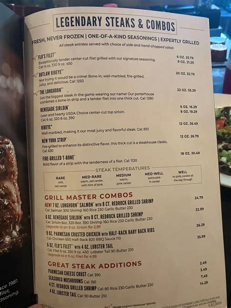 Longhorn Steakhouse Menu Updated November 2025