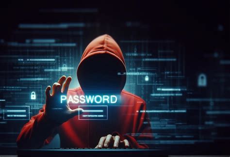 Premium Photo A Hacker In A Red Hooded Sweatshirt Grabs The Word