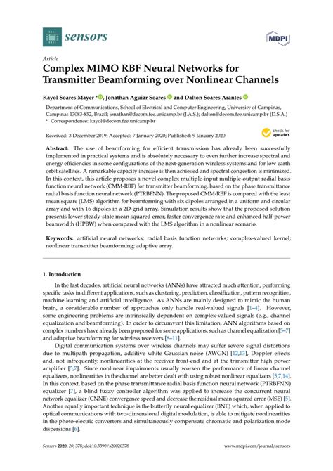 Pdf Complex Mimo Rbf Neural Networks For Transmitter Beamforming Over