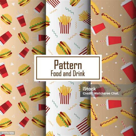 햄버거 감자 튀김 소다에 대한 패턴 음식과 음료 패스트 푸드 개념 벡터 일러스트레이션을 참조하십시오 건강하지 못한 생활방식에