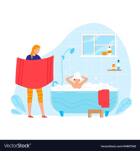 Mom with towel wait for cute bathing clean kid Vector Image