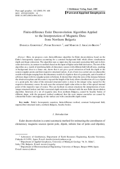 Pdf Finite Difference Euler Deconvolution Algorithm Applied To The