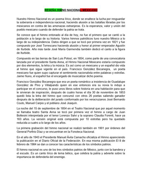 Historia Del Himno Nacional Mexicano Pdf México