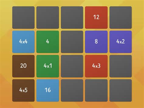 Four Times Table Matching Pairs