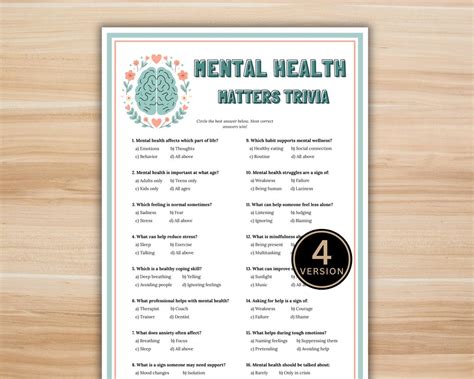 Mental Health Matters Trivia Game Printable Mental Wellness Quiz With