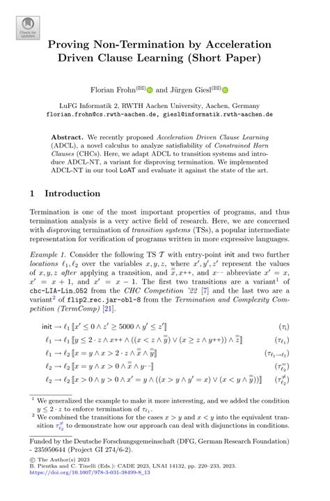 Pdf Proving Non Termination By Acceleration Driven Clause Learning Short Paper
