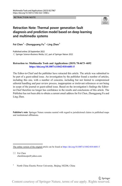 Retraction Note Thermal Power Generation Fault Diagnosis And Prediction Model Based On Deep
