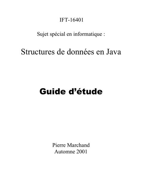 Structures De Données En Java Guide D`étude