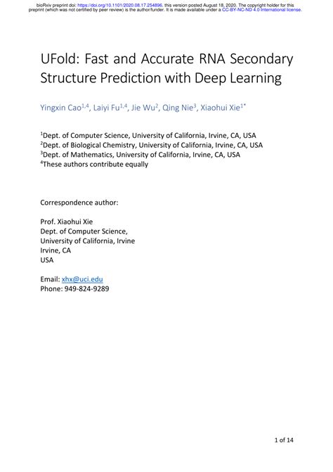 PDF UFold Fast And Accurate RNA Secondary Structure Prediction With Deep Learning