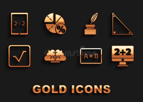 Set Human Brain Triangle Math Equation Solution Chalkboard Square Root Feather And Inkwell