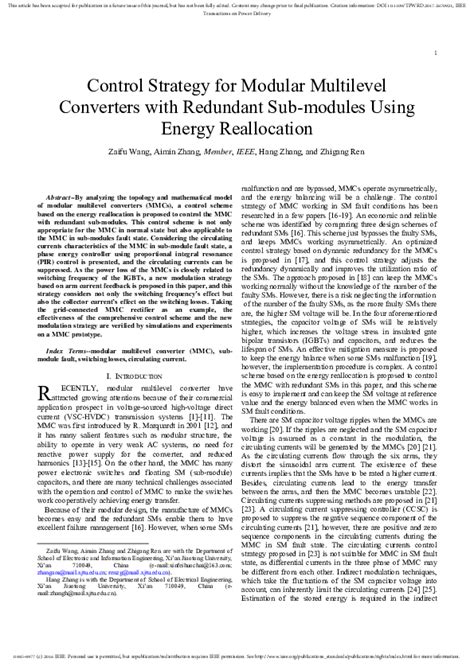Pdf Control Strategy For Modular Multilevel Converter Applied To
