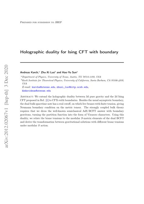 Pdf Holographic Duality For Ising Cft With Boundary