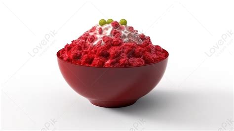 흰색 배경에 빨간색 토핑 빙수 빙수의 만화 스타일 3d 렌더링 만화 배경 빨간 타일 배경 빨간색 배경 이미지 Hd 만화