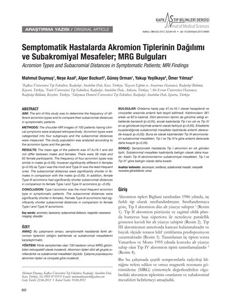 Pdf Acromion Types And Subacromial Distances In Symptomatic Patients