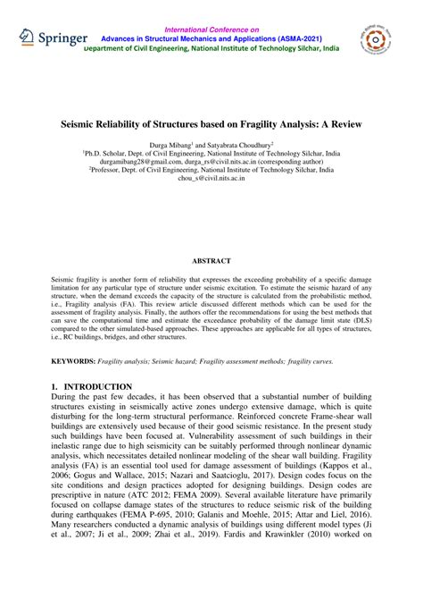 Pdf Seismic Reliability Of Structures Based On Fragility Analysis A