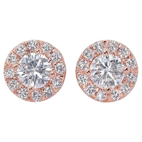 Gorgeous 18k Rose Gold 90ct Round Brilliant Halo Diamond Earrings For