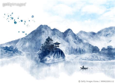 Imimg22001112 게티이미지코리아 수묵화 기법으로 그린 풍경 산수화 손그림 일러스트 Royalty Free 이미지