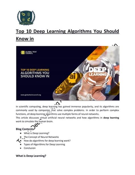 Top 10 Deep Learning Algorithms You Should Know In Pdf
