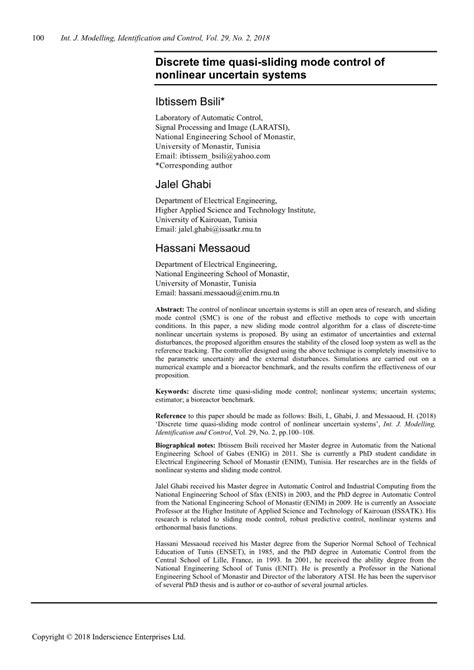 Pdf Discrete Time Quasi Sliding Mode Control Of Nonlinear Uncertain