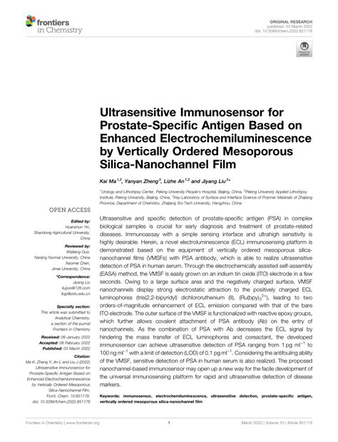 Pdf Ultrasensitive Immunosensor For Prostate Specific Antigen Based