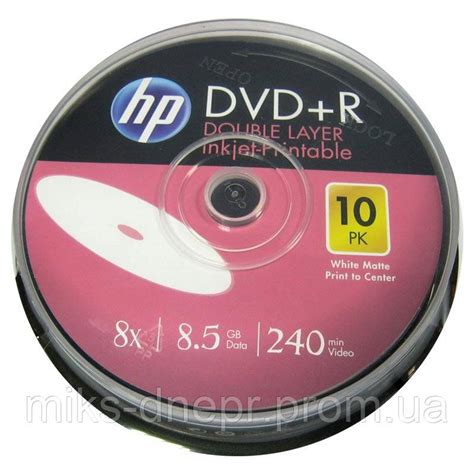 Диск HP 8,5Gb - 8x (cake 10) DVD+R Printable Двухслойный , 1 Штука ...