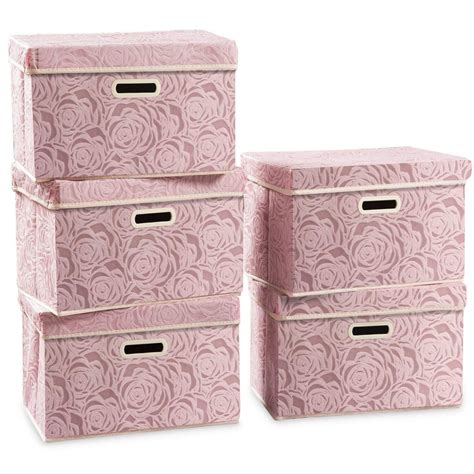 Collapsible Storage Boxes With Lids [5 Pack] Fabric Decorative Storage Bins Cubes Organizer