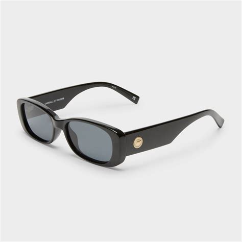 Unreal Shiny Black Uni Sex Rectangle Sunglasses Le Specs