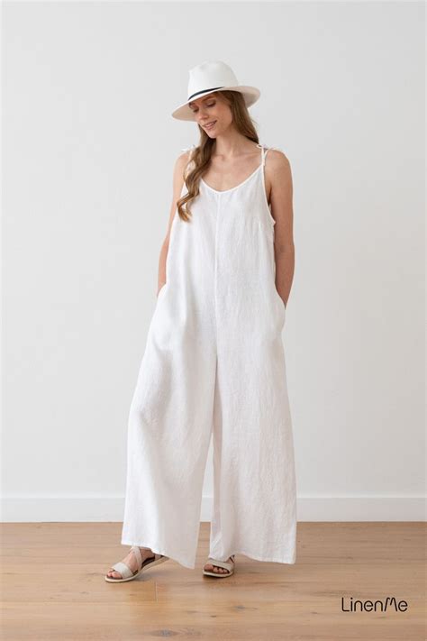 Linen Jumpsuit White Amelia Linenme Linen Fashion Womens Linen