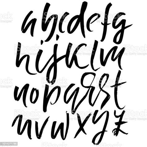 핸드 드라이 브러쉬 레터링 그려 그런 지 스타일 알파벳입니다 필기체 폰트입니다 벡터 일러스트입니다 필기에 대한 스톡 벡터 아트 및 기타 이미지 Istock